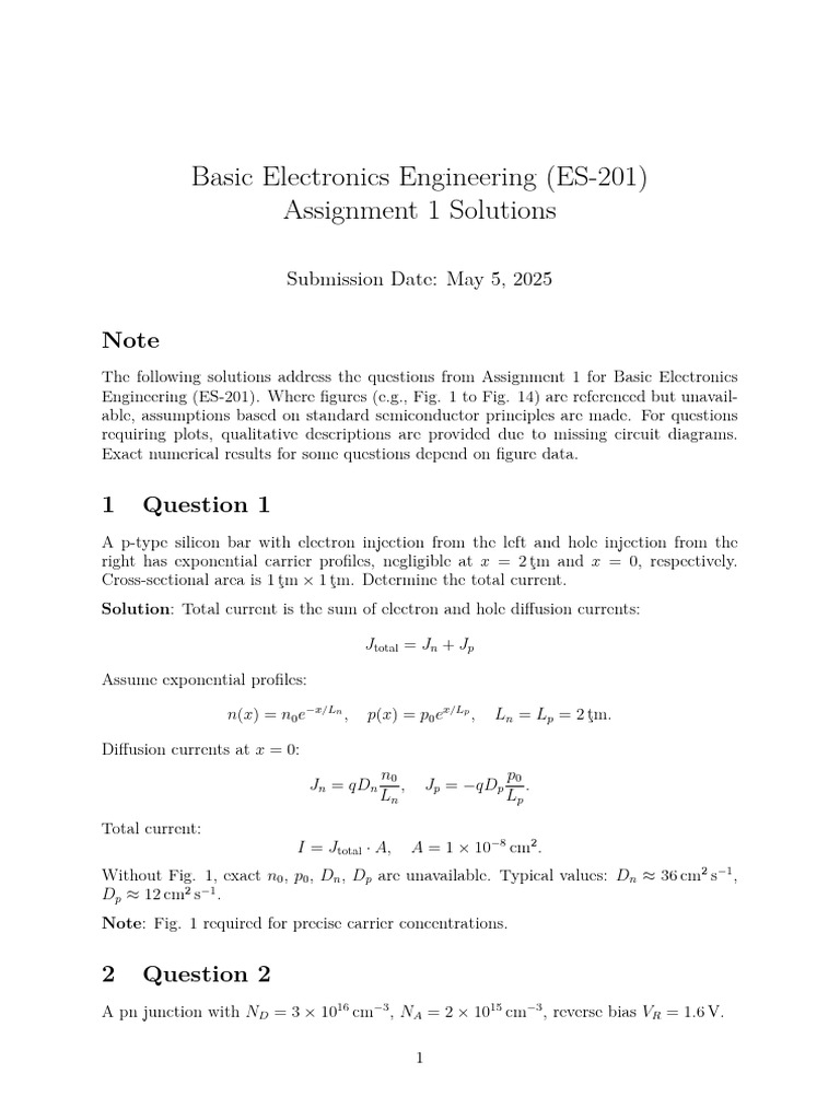 Assignment 1 Basic Electronics Engineering-1 | PDF | P–N Junction | Electrical Equipment