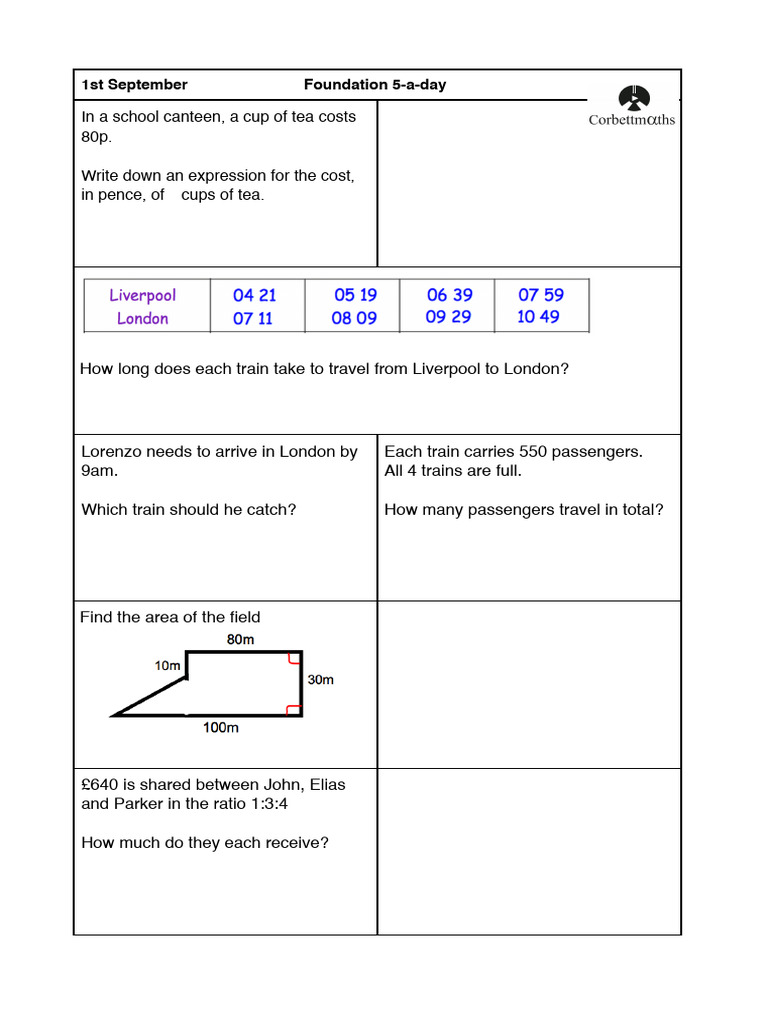 Foundation 5-a-day Math Exercises | PDF | Mathematics | Elementary ...