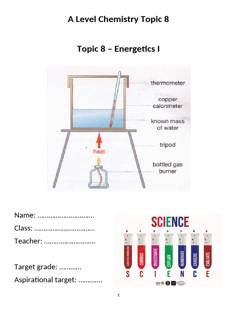 Topic 8 Energetics I Workbook 2022-23 | PDF | Enthalpy | Chemical Reactions
