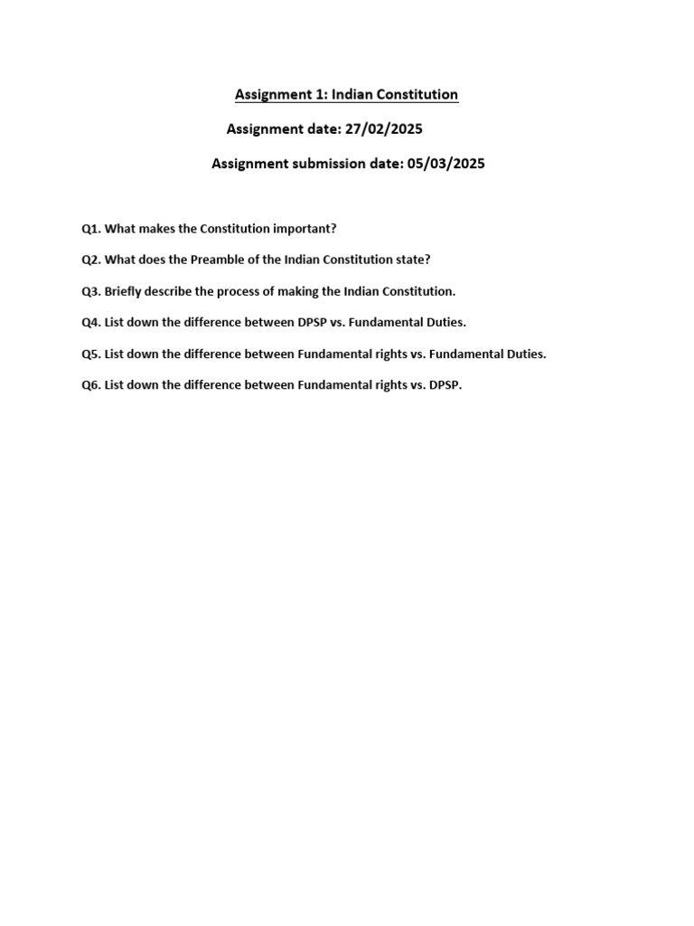 Indian Constitution Assignment Overview | PDF
