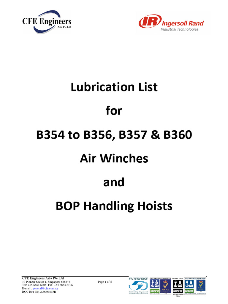 B360-365 Air Winches & BOP Hoists - 7. Lubrication List | PDF ...