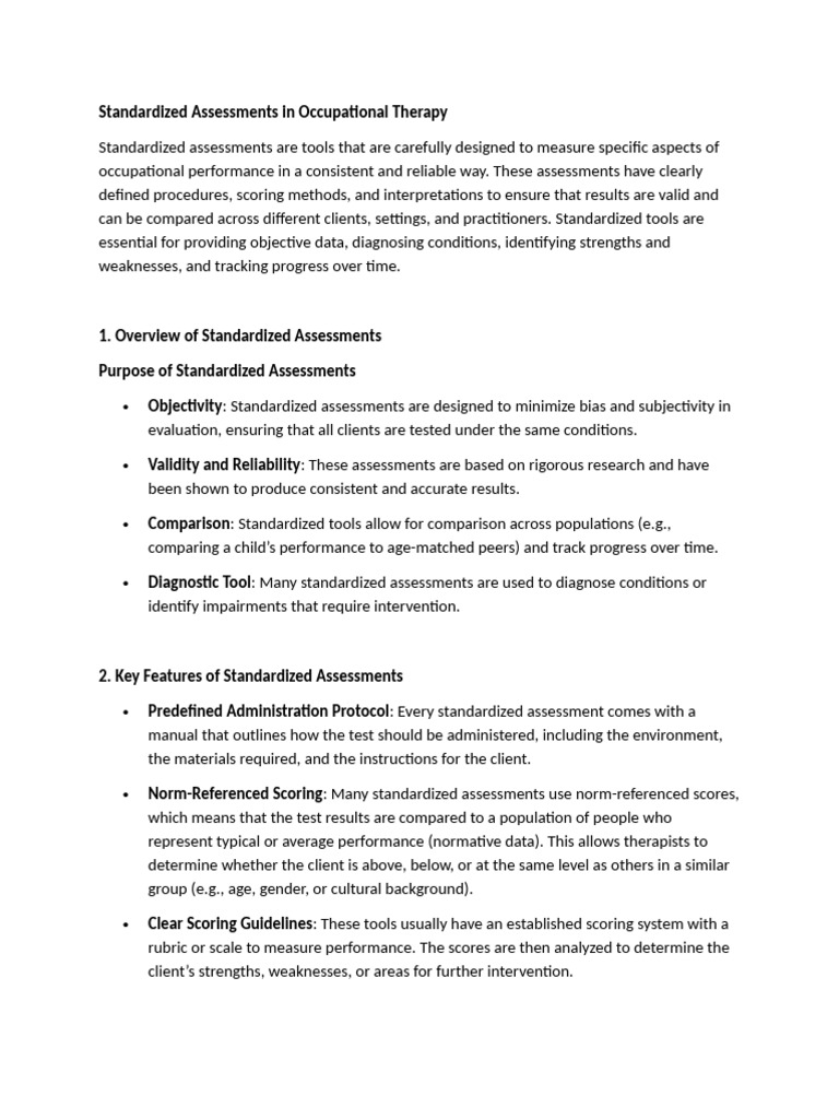 Standardized Assessments TOOLS in Occupational Therapy | PDF ...
