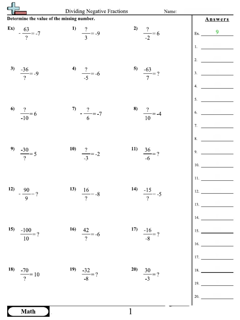 Divide Negative Fractions | PDF