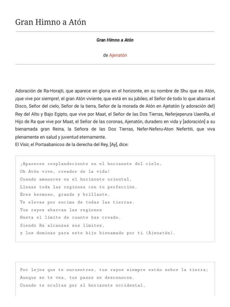 Gran Himno A Atón - Wikisource | PDF | Religión Egipcia Antigua