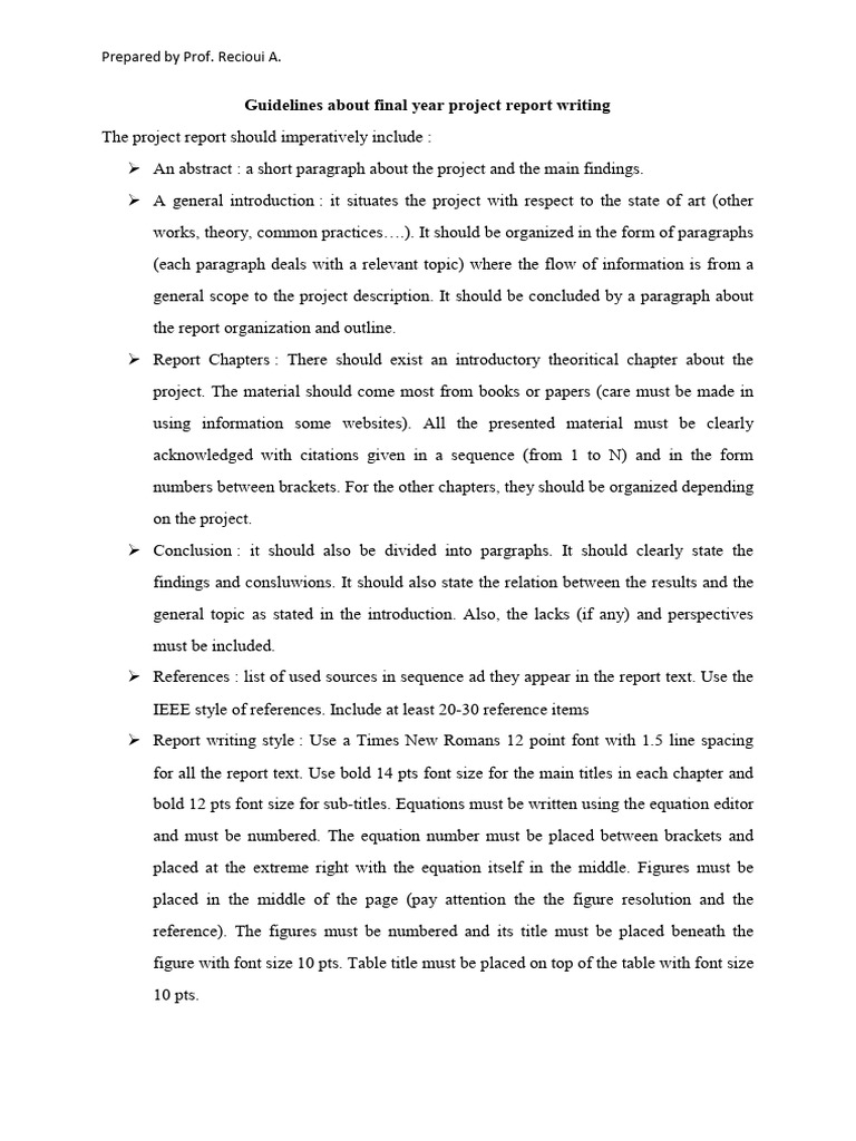 Guidelines About Final Year Project Report Writing | PDF