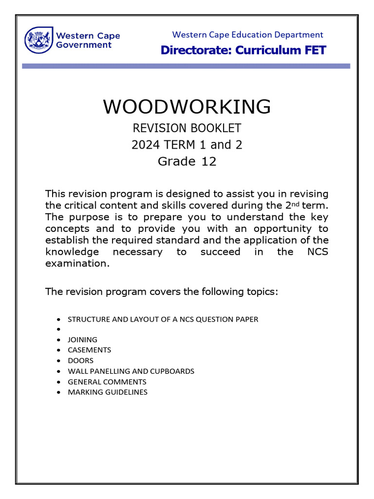 Grade 12 Woodworking Revision Guide | PDF | Door | Window