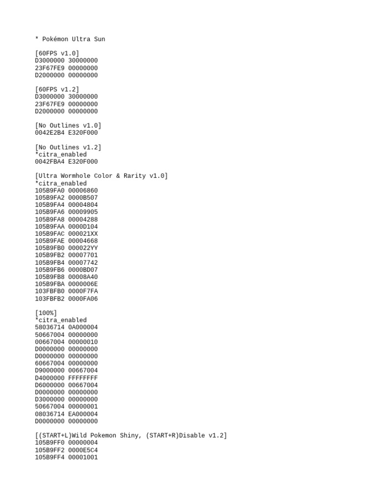 Pokémon Ultra Sun Cheat Codes Guide | PDF