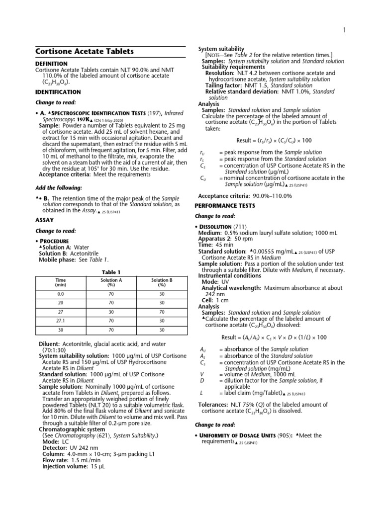 Cortisone Acetate Tablets | PDF | Chromatography | Tablet (Pharmacy)