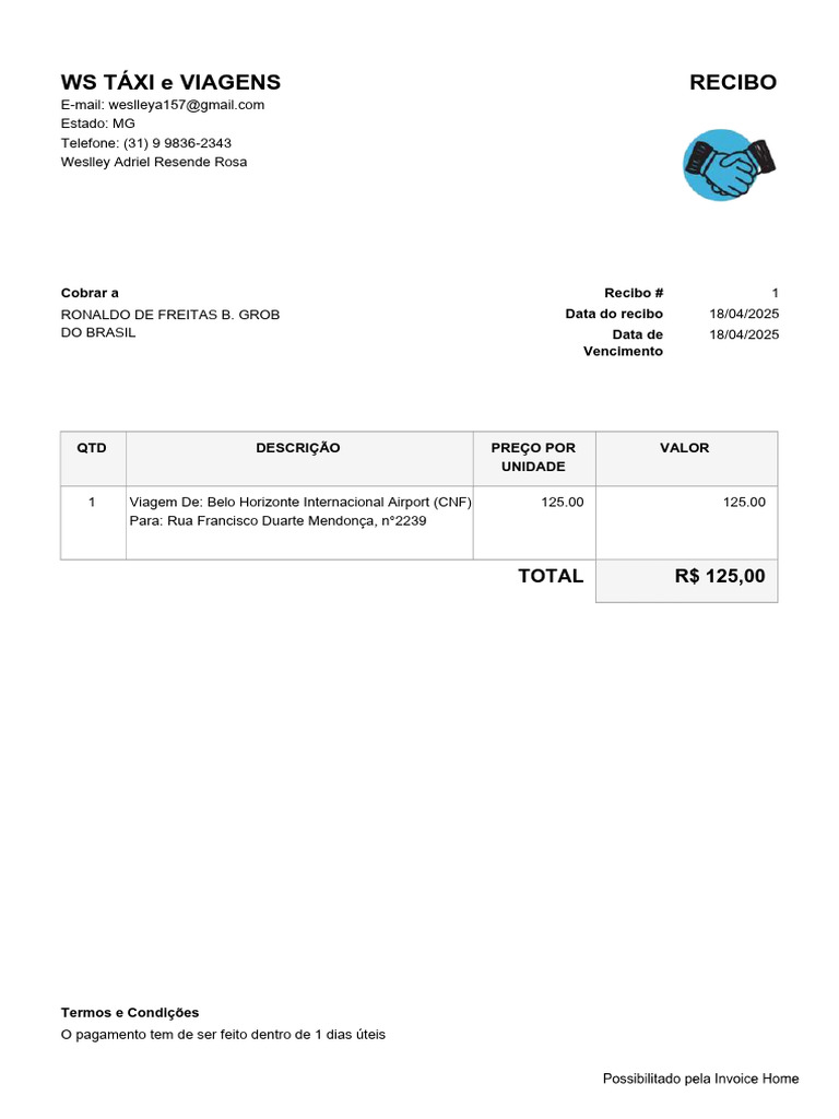 Recibo de Taxi - Belo Horizonte | PDF