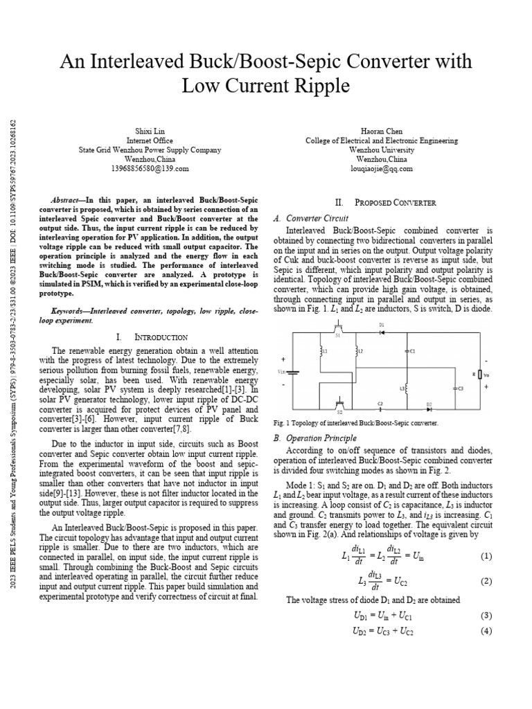An Interleaved Buck Boost-Sepic Converter With Low Current Ripple | PDF | Power (Physics ...