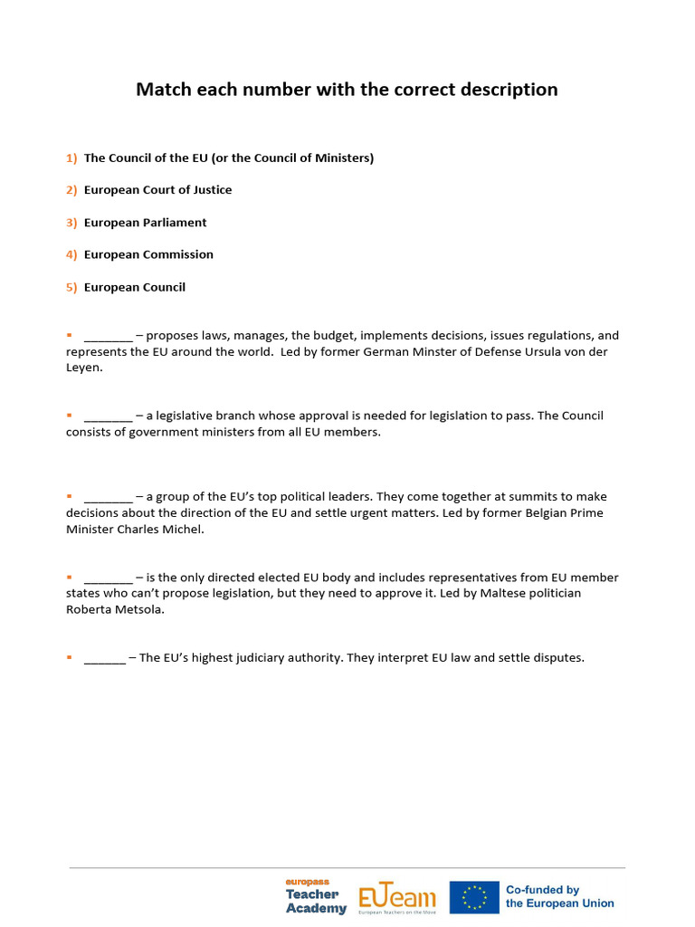 2.1.2 Match up - EU institutions - Handout | PDF