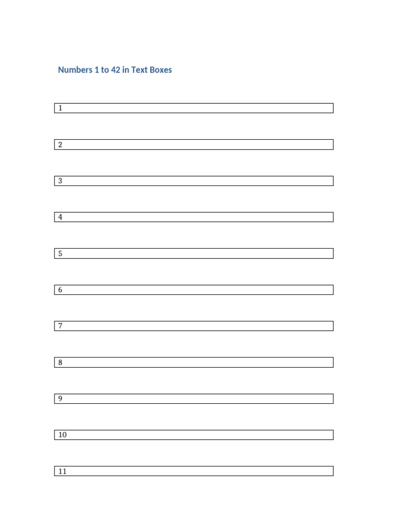 Numbers 1 To 42 Styled Text Boxes | PDF