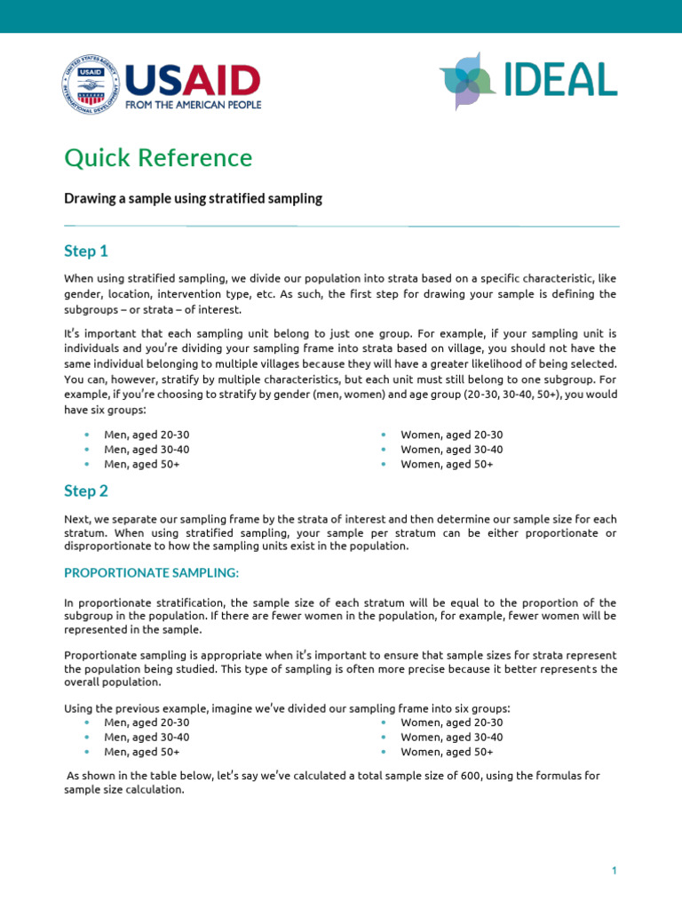 Quick Reference - Drawing A Sample Using Stratified Sampling .508 | PDF ...