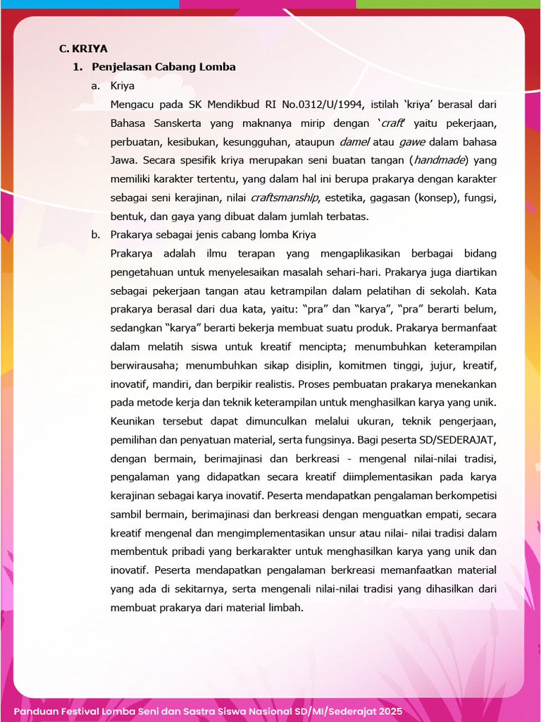 Panduan Teknis Pelaksanaan FLS3N SD Kriya | PDF