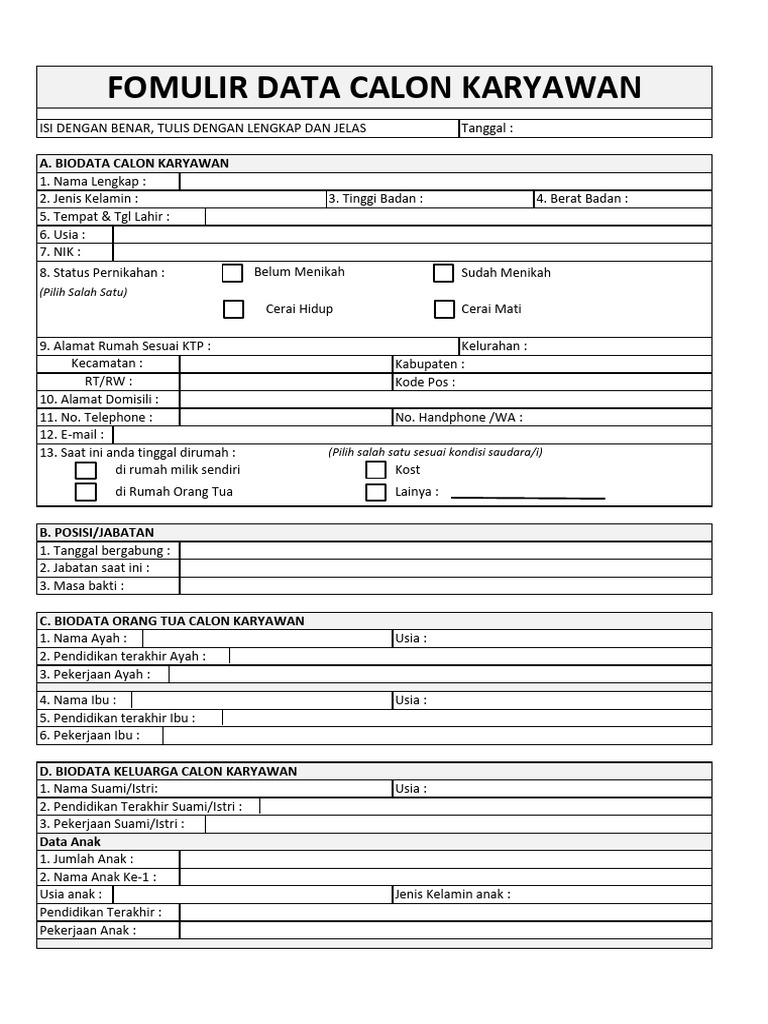 Formulir Data Calon Karyawan | PDF