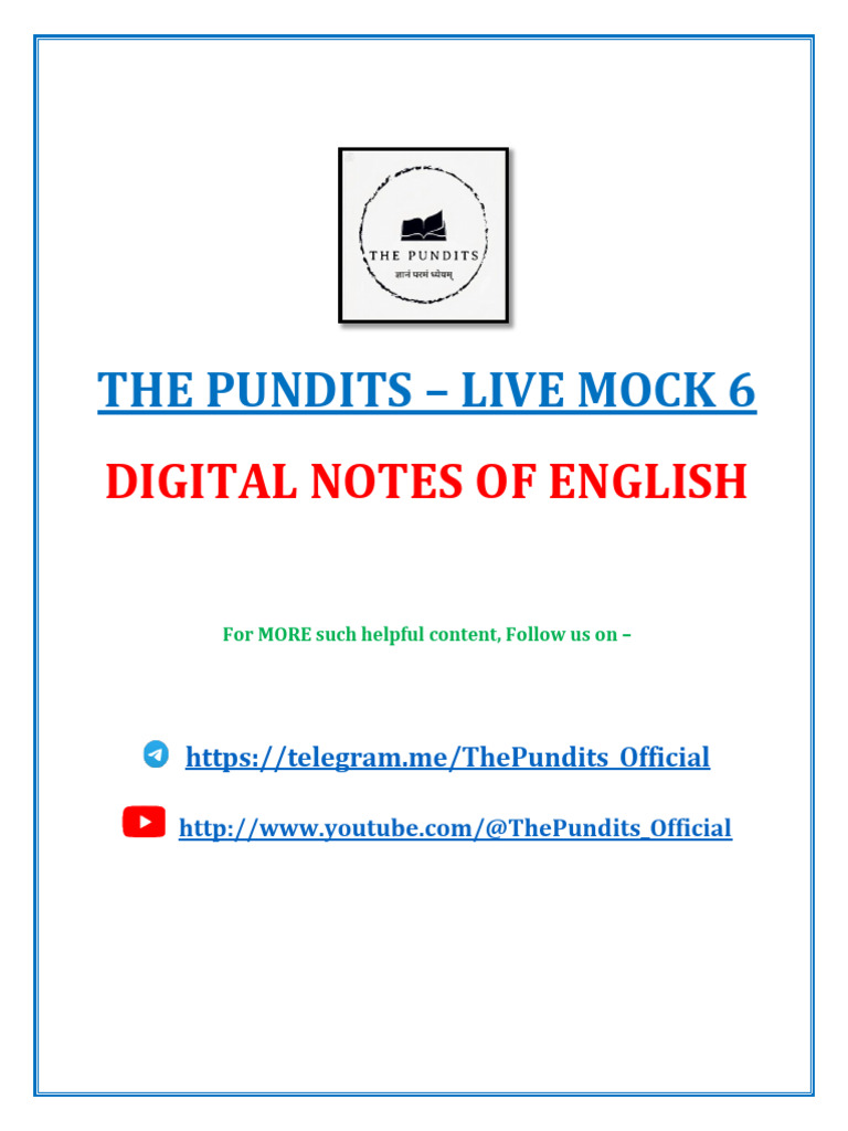DIGITAL NOTES - Live Mock 6 | PDF | Verb | Grammar
