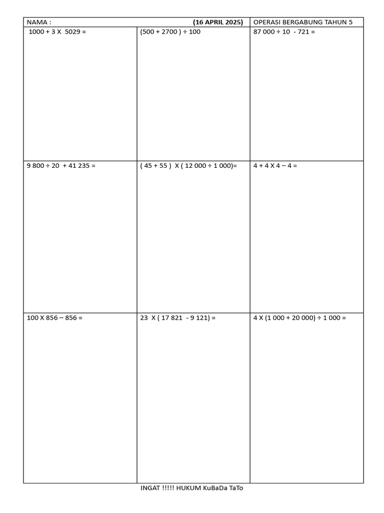 Latihan MT THN 5 - Operasi Bergabung3 | PDF