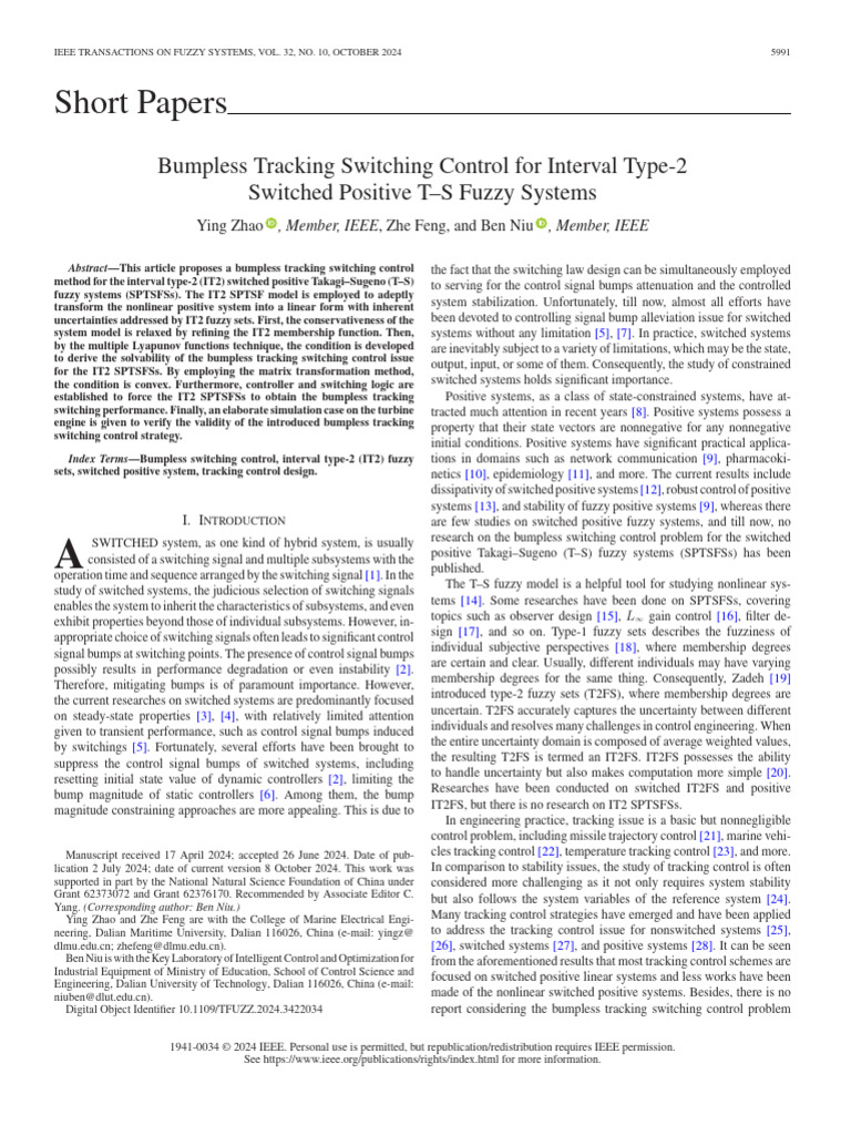 Bumpless Tracking Switching Control For Interval Type-2 Switched Positive TS Fuzzy Systems | PDF ...