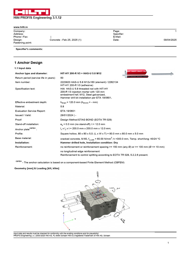 Hilti PROFIS Engineering Anchor Design | PDF | Building Engineering ...