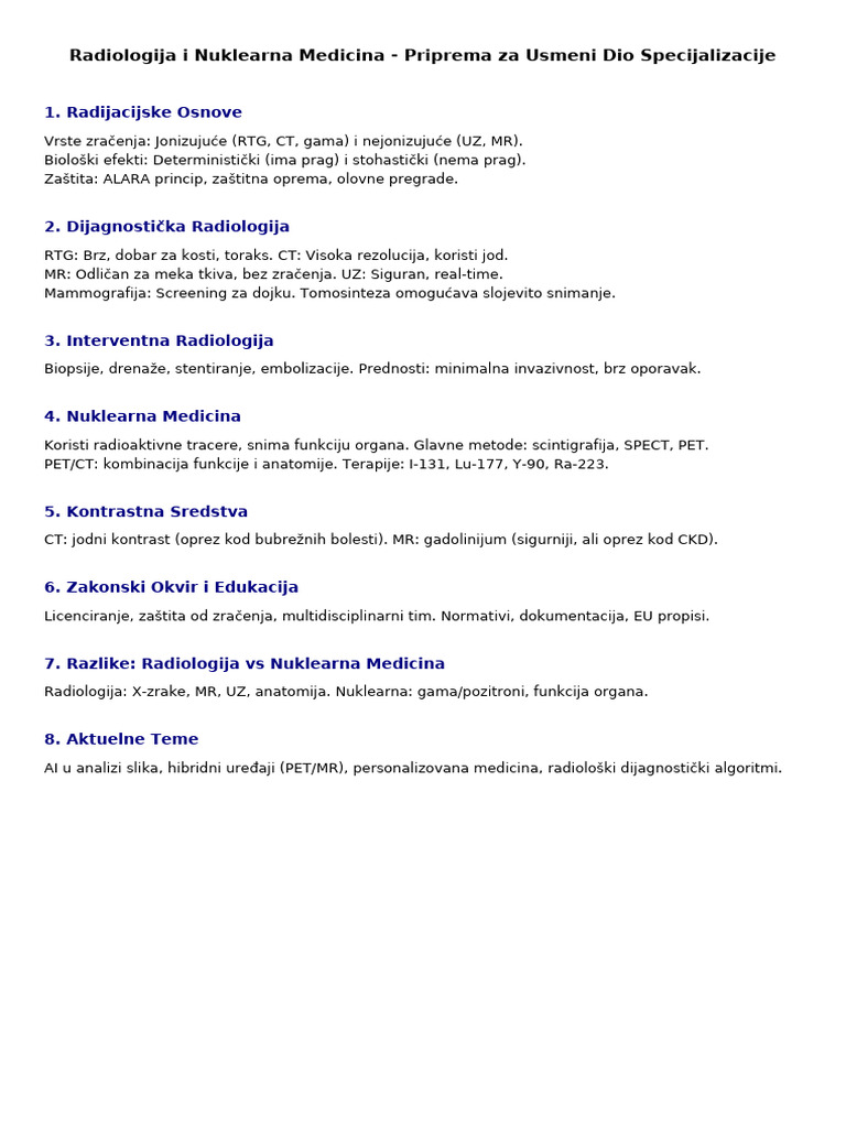 Radiologija Nuklearna Medicina Specijalizacija | PDF