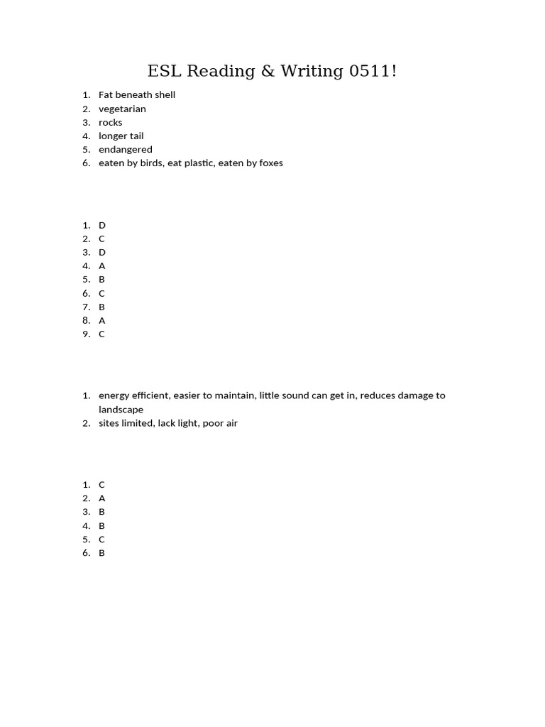 ESL Reading & Writing Exercises 0511 | PDF