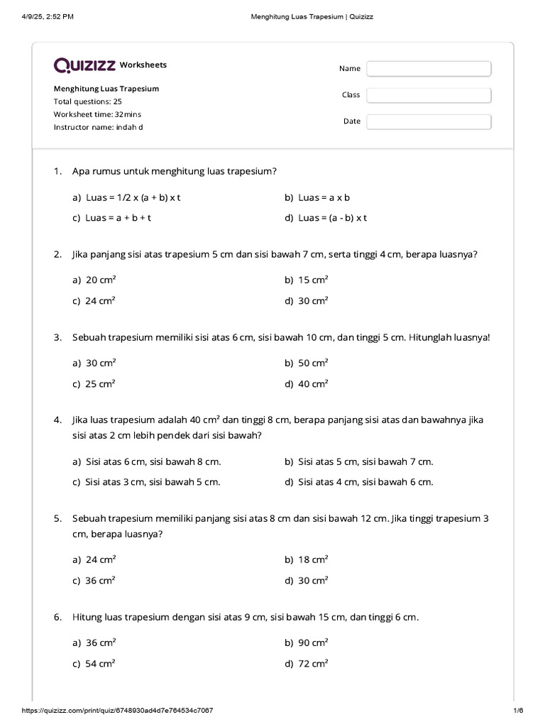 Menghitung Luas Trapesium | PDF