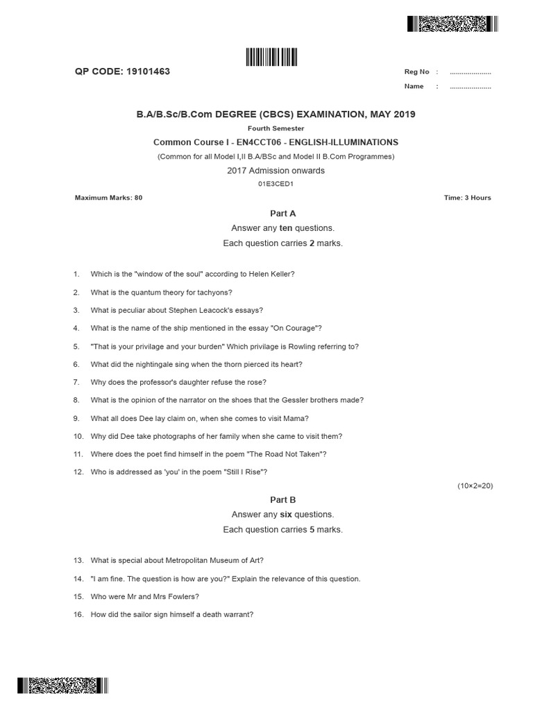 Ba BSC Bcom 4 Sem English Illuminations 19101463 May 2019 | PDF