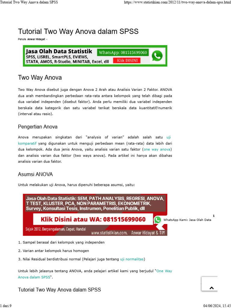 Tutorial Two Way Anova Dalam SPSS | PDF