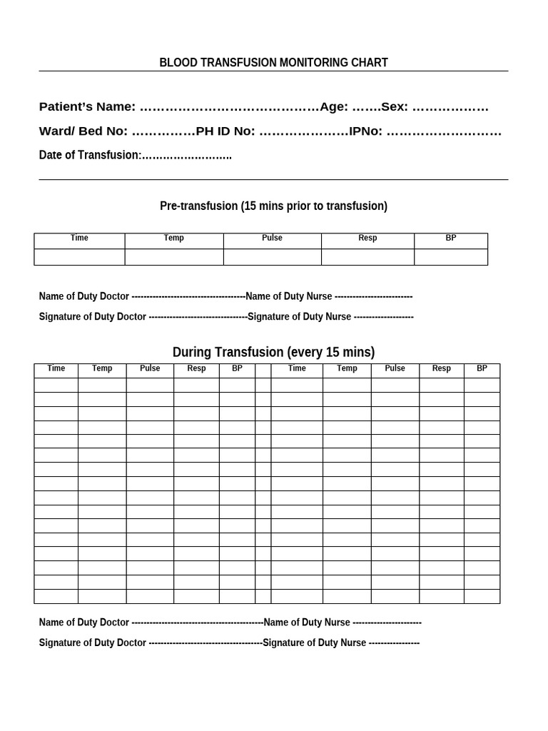 2.3.b - Blood Transfusion Monitoring Chart | PDF