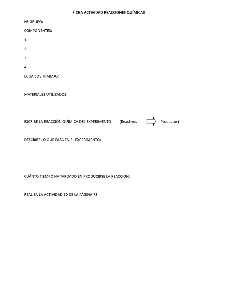 Ficha Actividad Reacciones Qu-Micas | PDF