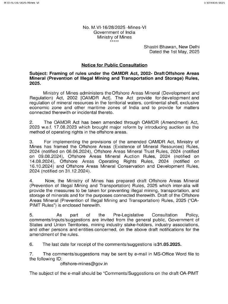 Offshore Areas Mineral Prevention of Illegal Mining and Transportation ...