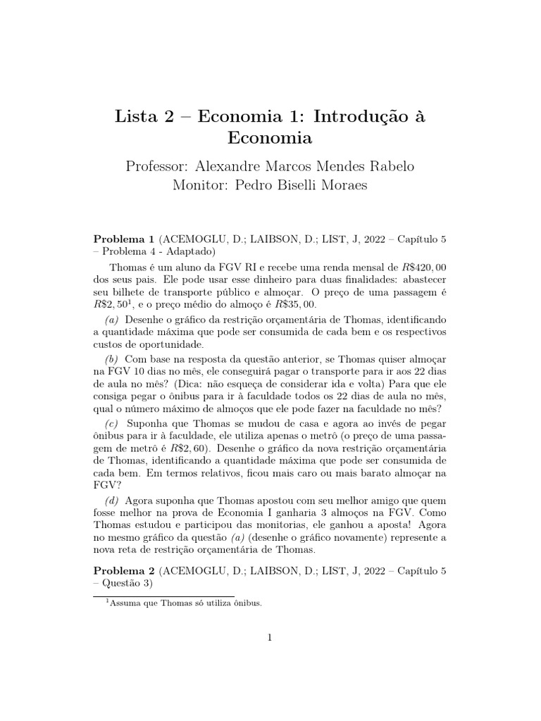 Lista 2 | PDF | Demanda | Excedente econômico