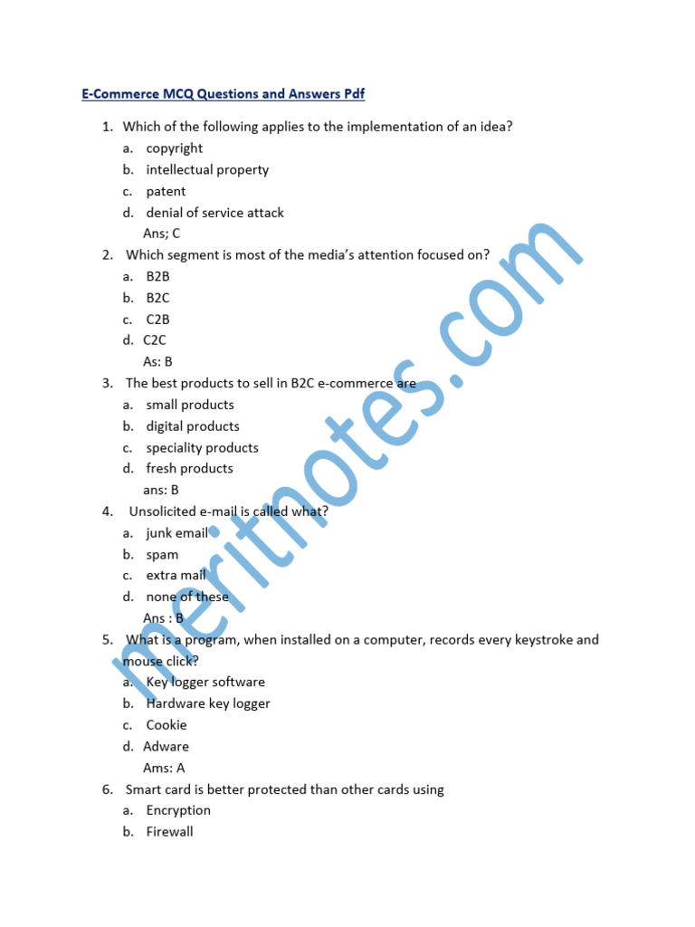E Commerce MQ Questions | PDF