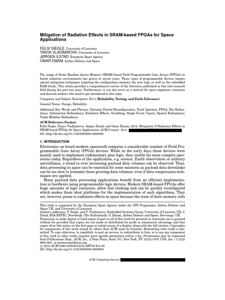 Mitigation Of Radiation Effects In Sram Pdf Field Programmable Gate Array Error Detection