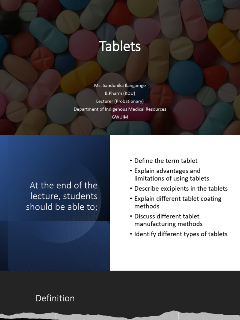 Overview of Tablet Dosage Forms | PDF | Tablet (Pharmacy ...
