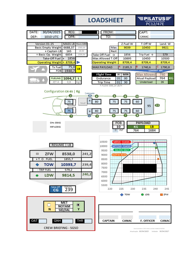 Loadsheet Pilatus 12 47 | PDF | Aeroespacial | Vuelo