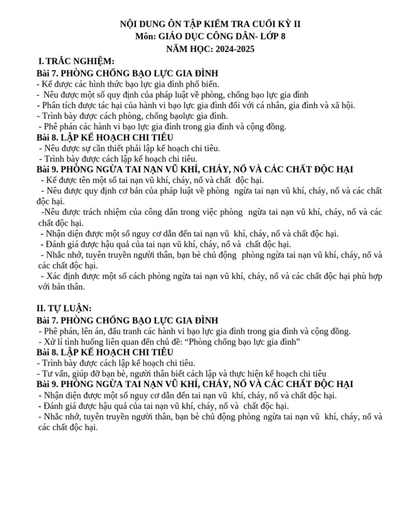 GDCD-8-NỘI-DUNG-ÔN-TẬP-KIỂM-TRA-CUỐI-KỲ-II.24-25 | PDF