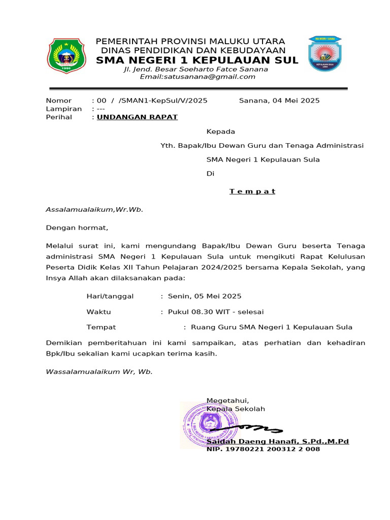 UNDANGAN RAPAT KELULUSAN | PDF