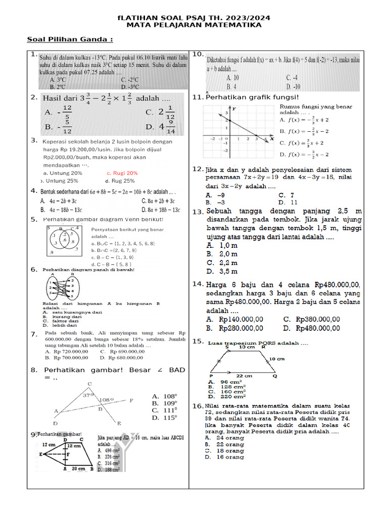 Latihan Soal Psaj TH 2023-2024 | PDF