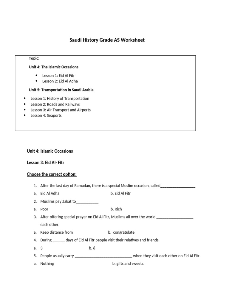 Saudia History AS Worksheet 2nd Term | PDF | Riyadh | Arabian Peninsula