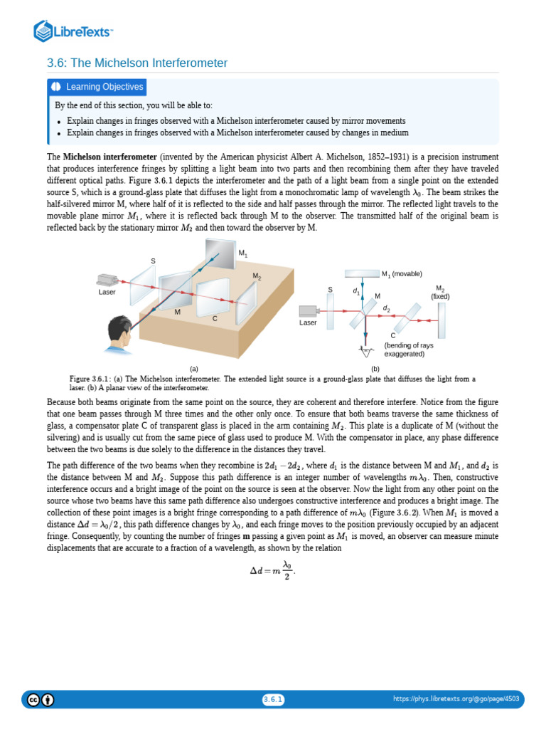 Michelson Interferometer Overview | PDF | Interferometry | Wavelength