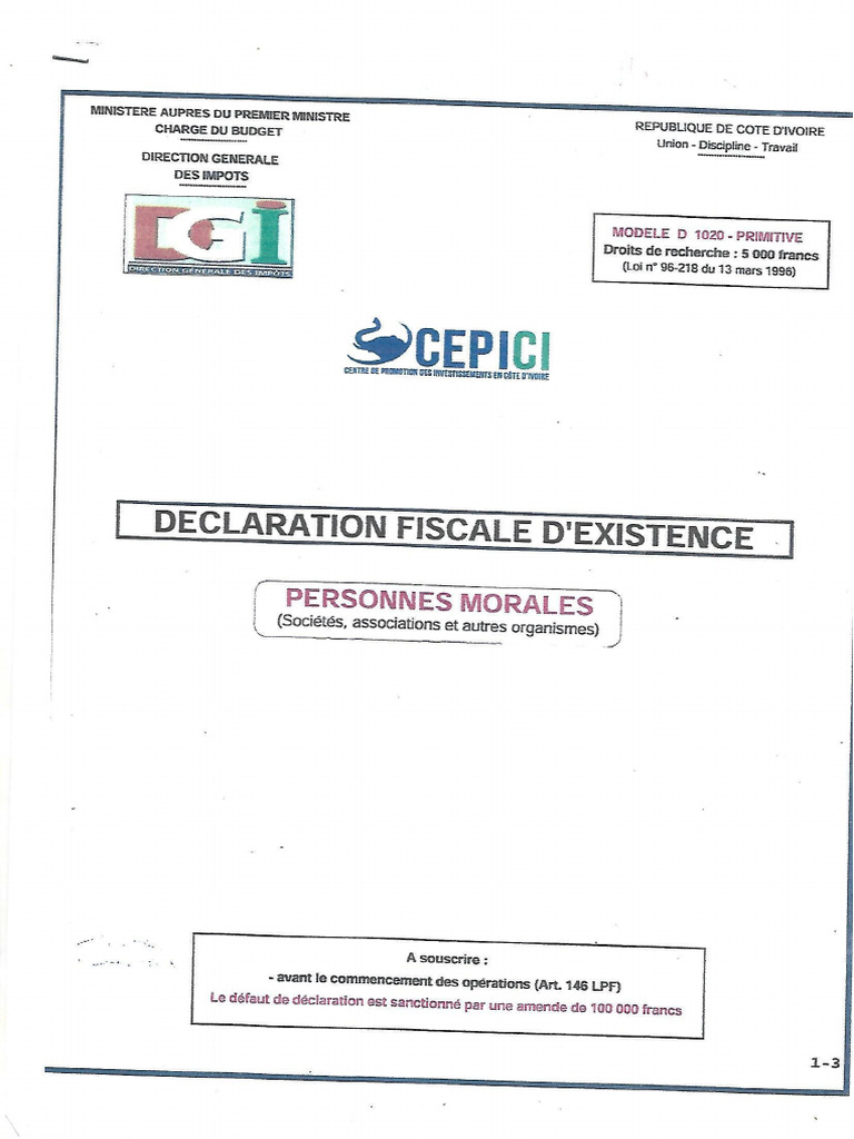 Declaration Fiscale D'existence | PDF