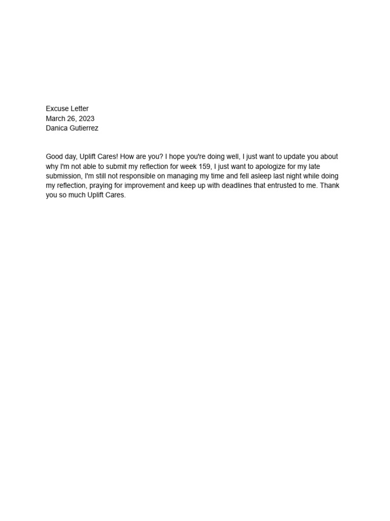 Danica Gutierrez - Reflection Excuse Letter - Week 159 | PDF