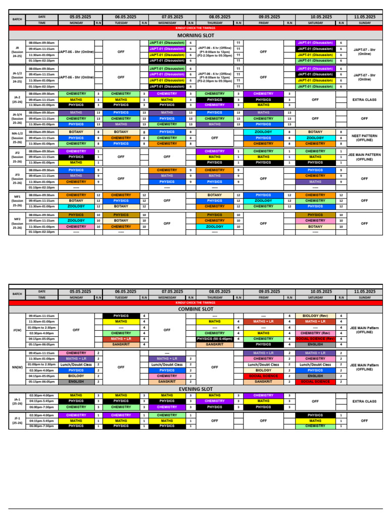 Time Table Format - 05052025student | PDF | Physical Sciences