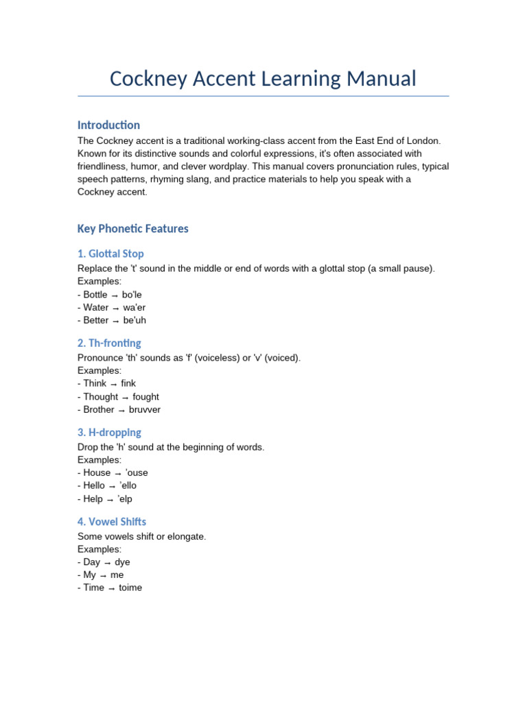 Learn the Cockney Accent Guide | PDF