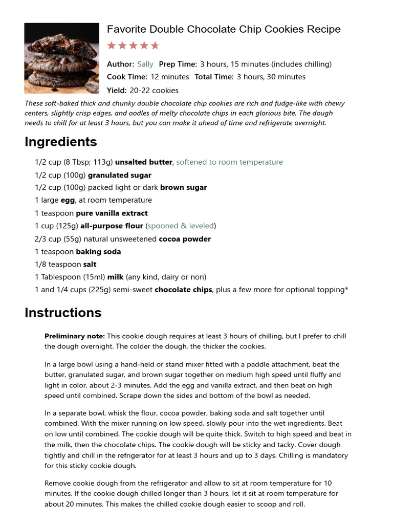 Double Chocolate Chip Cookies Recipe | PDF | Chocolate | Desserts