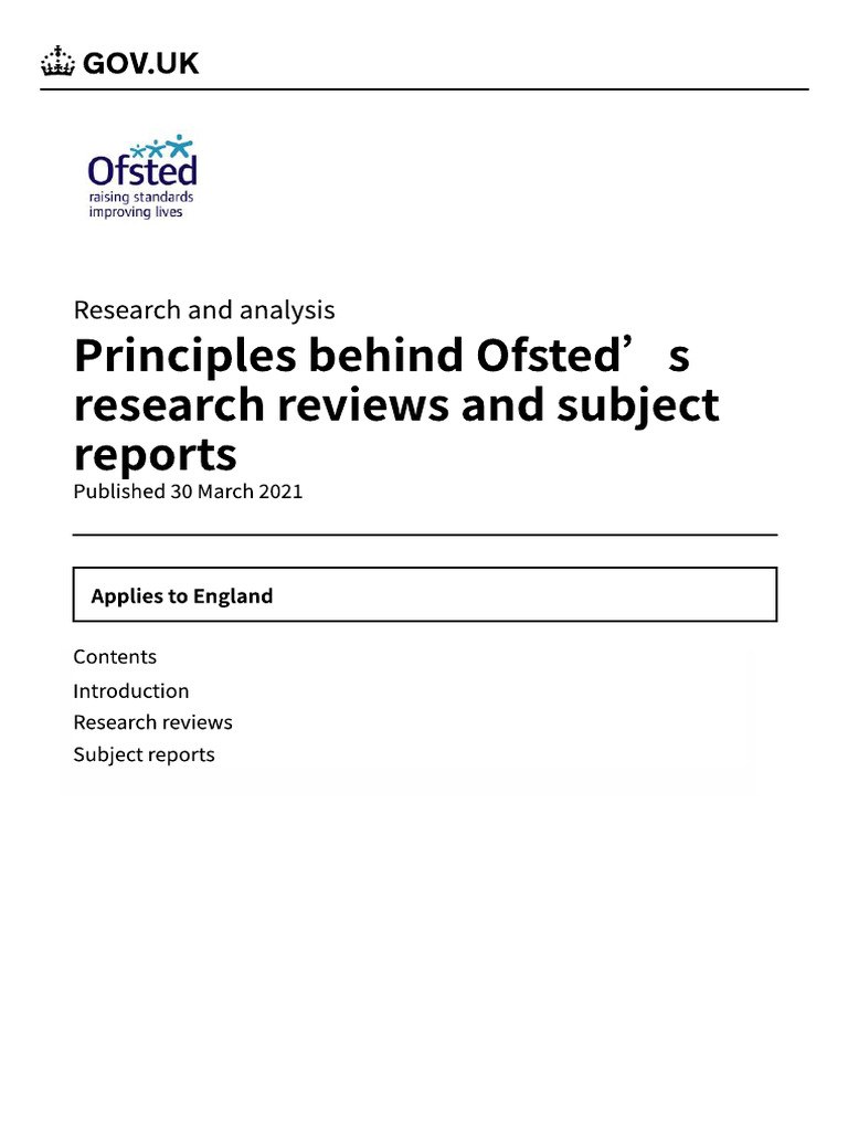 Principles Behind Ofsted's Research Reviews and Subject Reports - GOV | PDF