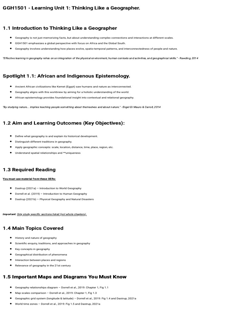 Learning Unit 1 - Thinking Like A Geographer | PDF | Geography