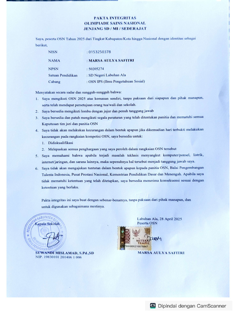 Pakta Integritas Marsa | PDF