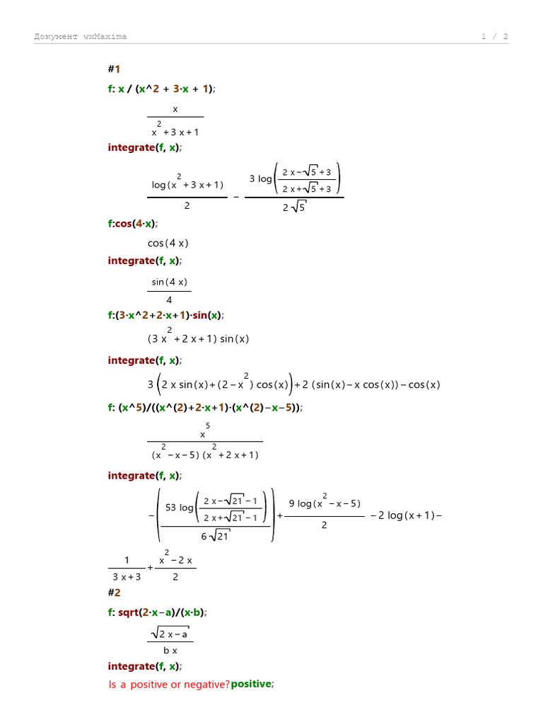 Integrating Functions with wxMaxima | PDF